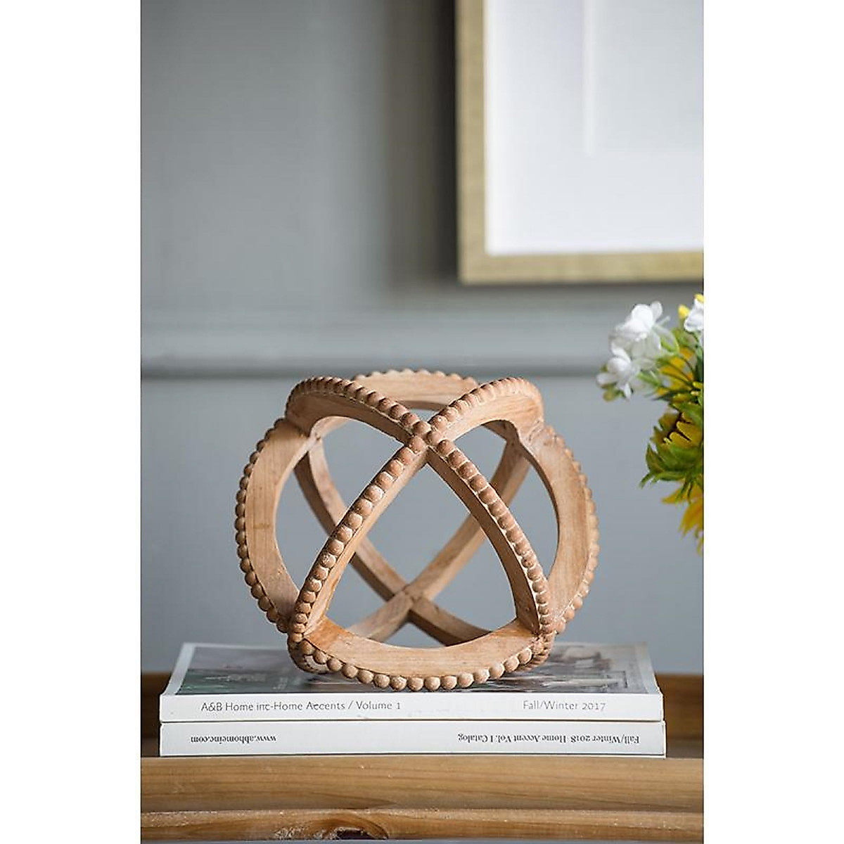 A & B Home 10 in W Round Natural Fir Wood and Resin Decorative Ball, Home Accent Décor