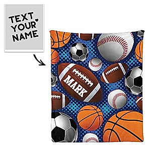 CUXWEOT Custom Blanket with Name Text Personalized Ball Sport Soft Fleece Throw Blanket for Gifts (50 X 60 inches)