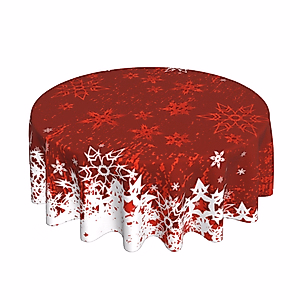 SHAPTOY Christmas Round Tablecloth 60 Inch Red Xmas Snowflake Table Cloth Rustic Winter Reusable Circle Fabric Table Clothes Cover for Picnic Party Dining Room Home Outdoor Decor