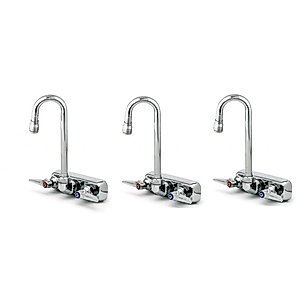 T&S Brass B-1115-132X Work Board Faucet, Wall Mount, 4" Centers, 132X Gooseneck, Lever Handles (Pack of 3)