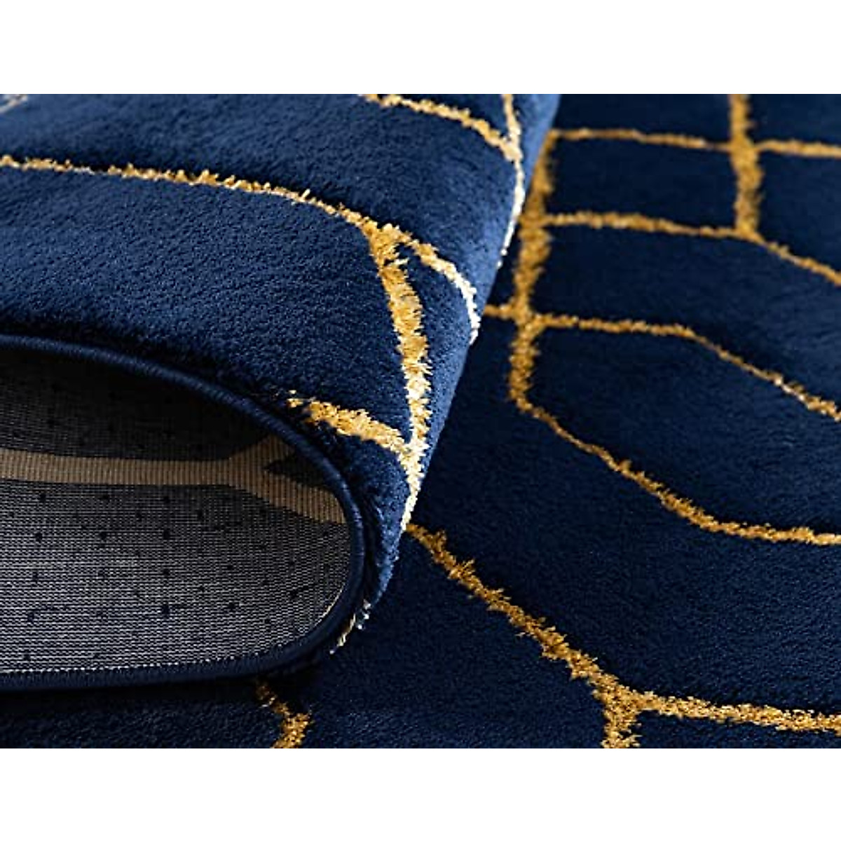 Unique Loom Glam Collection Geometric, Trellis, Metallics, Modern, Chic Area Rug, 9 ft 0 in x 12 ft 0 in, Navy Blue/Gold