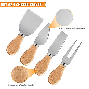 Cheese Knife Set with Holder Stand,Set of 4 Pieces Cheese Cutter Knives Set for Charcuterie Board,Stainless Steel Cheese Spreader,Slicer,Shaver,Fork with with Wood Handle & Magnetic Knife Block
