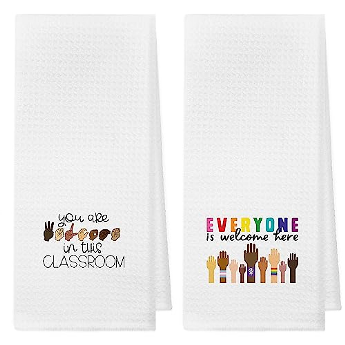 Diversity Kitchen Towels,Everyone is Welcome Here Diversity Kitchen Towels and Dishcloths 16×24 Inch,American Sign Language ASL Diversity Hand Towel Dish Towel Tea Towel For Kitchen Decor,Set of 2