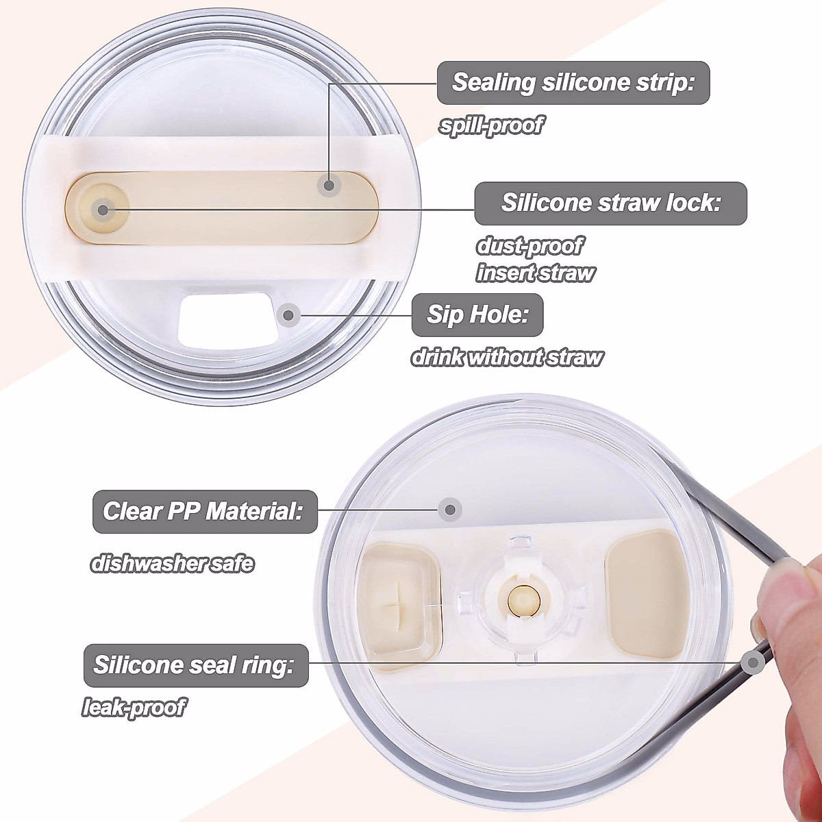 AIERSA 2Pcs Lid Replacement for Stanley Quencher Cup H2.0 30 oz Tumbler with Handle, Cup Lids for Stanley Cup Accessories, Cream