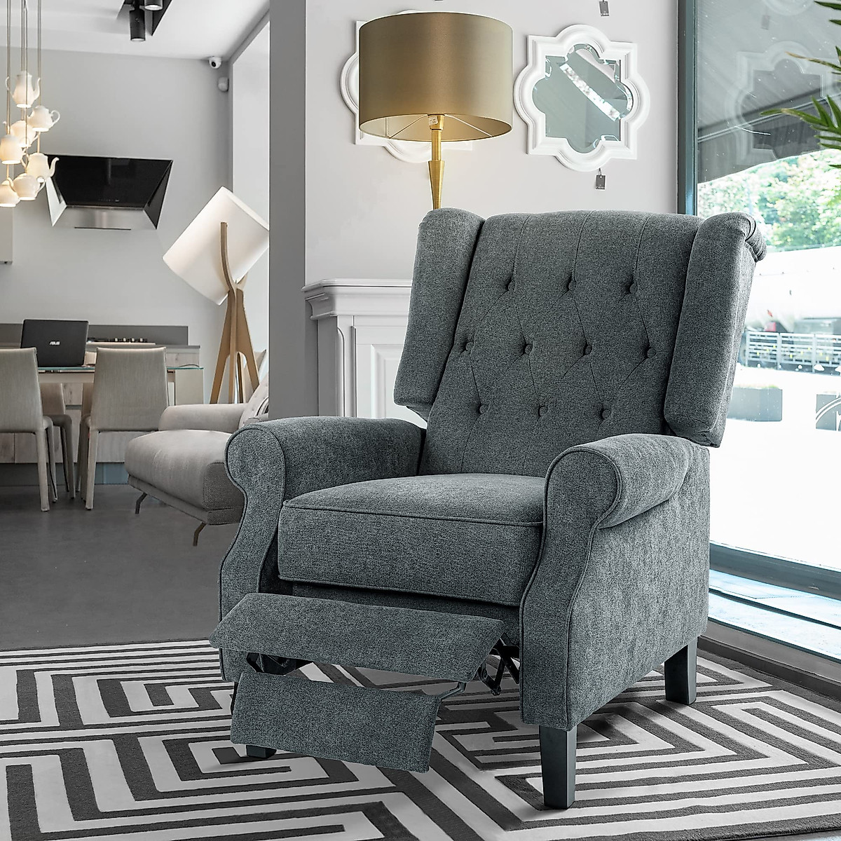 YITAHOME Wingback Recliner Chair, Push Back Recliner with High Back, Upholstered Tufted Accent Lounge Armchair Single Sofa Adjustable for Living Room, Grey