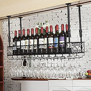 Iron Wine Rack, Upside Down Goblet Rack, Bar Hanging Wine Holder, Wine Cabinet Bar Hanger, Household Ceiling Hanging Cabinet, Height-Adjustable Wine Storage Shelf (Color : B, Size