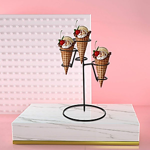 ABOOFAN Iron Ice Cream Cone Holder Stand with Base 3 Holes Sushi Hand Roll Stand Holder Cupcake Stand Baking Rack (Black)