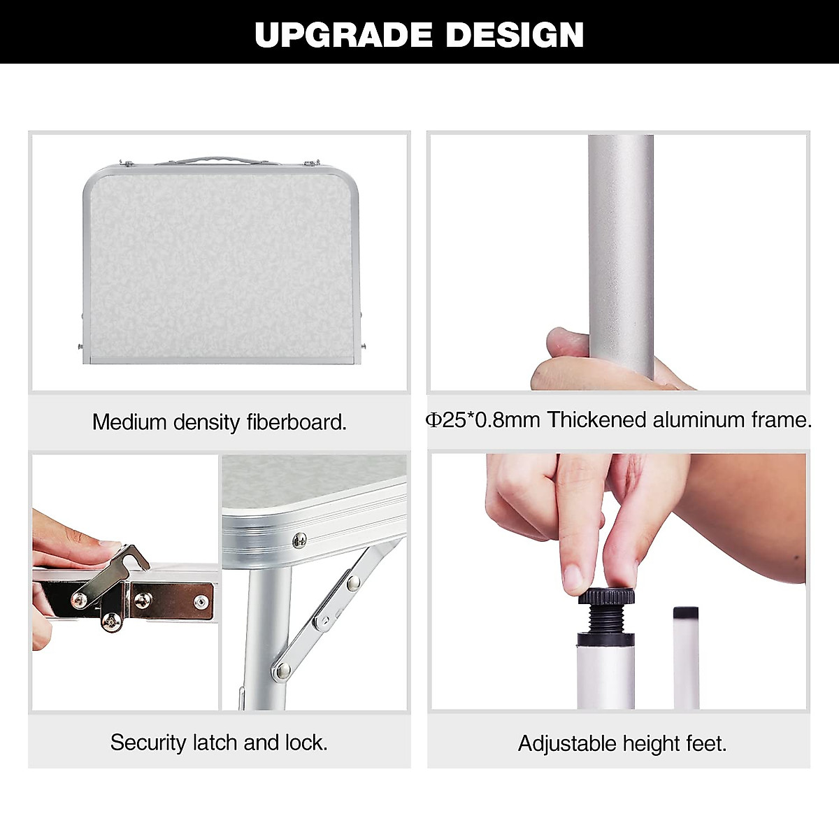 REDCAMP Small Camping Table 2 Foot, Portable Aluminum Folding Table Adjustable Height Lightweight for Picnic Beach Outdoor Indoor, White 24 x 16 inch (3 Heights)