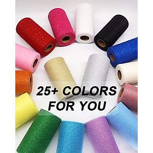 Glitter Tulle Fabric Rolls, 6 Inch 50 Yards (150ft) Sparkling Spool Ribbon Sequin Netting for Tutu Skirt Gift Wrapping Wedding Party Decoration (White)