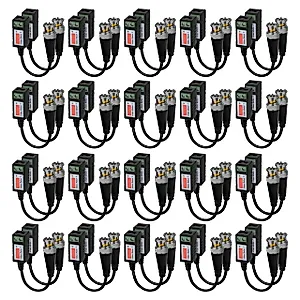 Passive Video Balun Connector 20 Pairs Cat5 HD Mini CCTV BNC Video Balun Transceiver Cable with Lighting Protection and Coax BNC Connector to RJ45 Terminal for CCTV Surveillance Camera Systems
