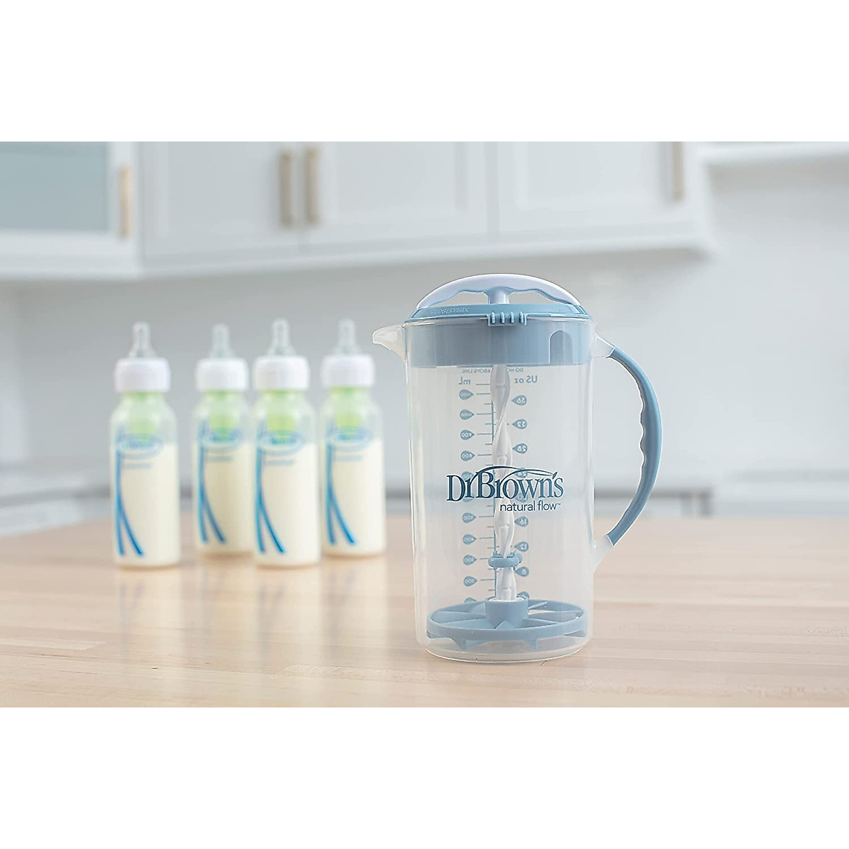 Dr. Brown's Baby Formula Mixing Pitcher 32oz, Blue with Anti-Colic Options+ Narrow Baby Bottles, 4 Pack, 4 oz