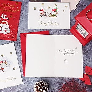 RINOLY Set of 24 Gnome Christmas Cards Boxed with Envelopes and Stickers,Gold Foil Christmas Gnome Cards,6 Assorted Designs Holiday Cards,Bulk Christmas Greeting Cards- 4x6 inch