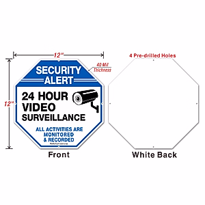 Video Surveillance Sign,Security Camera Sign, 12x12 Security Alert 24 Hour Video Surveillance Metal Sign,All Activities Are Monitored & Recorded Aluminum Sign for CCTV Video Surveillance Signs Outdoor