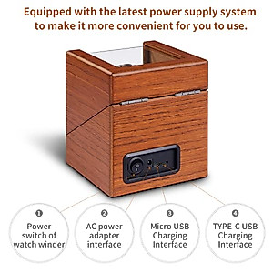 Ceymodir Single Watch Winder for Automatic Watches,Wooden Automatic Watch Winder Box with Flexible Plush Pillow, 4 Charging Ways, Super Quiet Motor, Fit Women and Man Watches