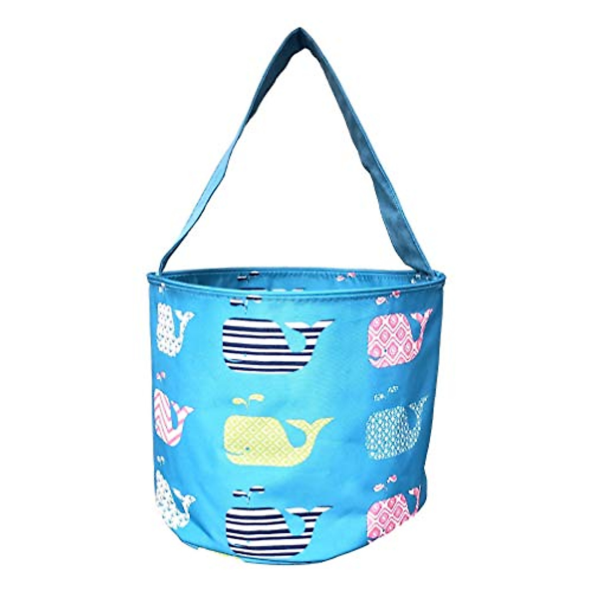 101 BEACH Fabric Bucket Tote Bag for Children - Toys - Easter Basket - Can Be Personalized (Turquoise Whale - Embroidered Name)