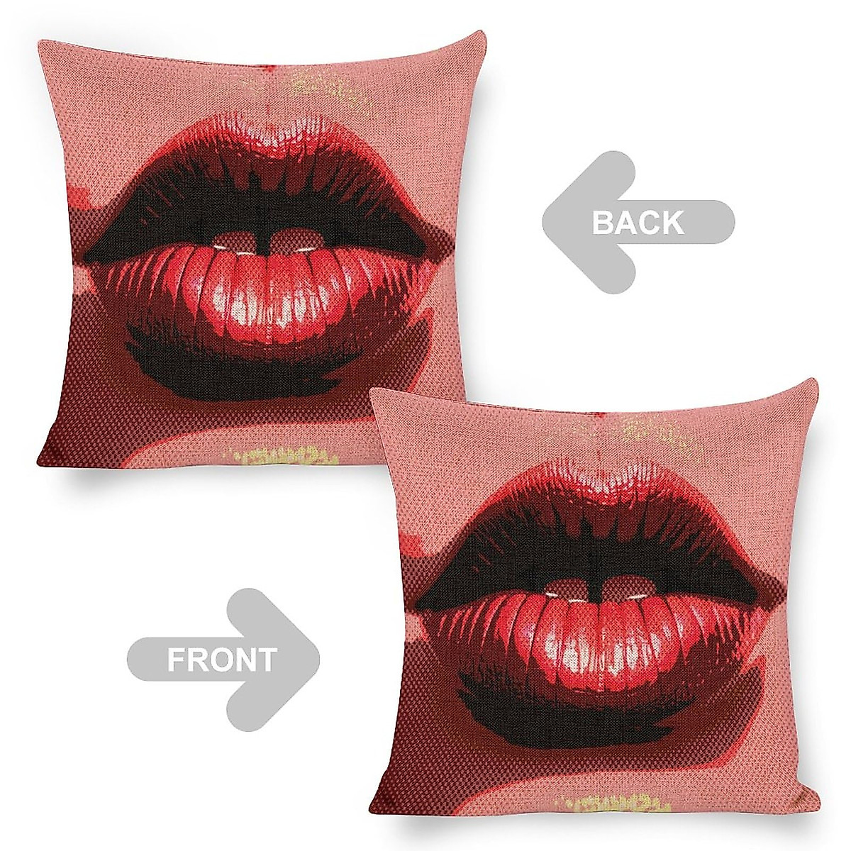 JOJOART Women's Red Lips Throw Pillow Covers 18×18 Pillowcases Set of 1 Pop Art Style Linen Decorative Square Pillow Case Cushion Covers Standard Size for Sofa Couch Outdoor Bed Pillow Protectors