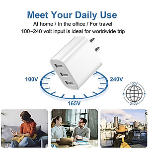 USB Wall Charger, 3 Pack 3-Port USB Charger Block Wall Adapter USB Charging Cube Brick Compatible with iPhone 8/7/6 Plus/X, iPad, Samsung Galaxy S5 S6 S7 Edge, LG, Android and More