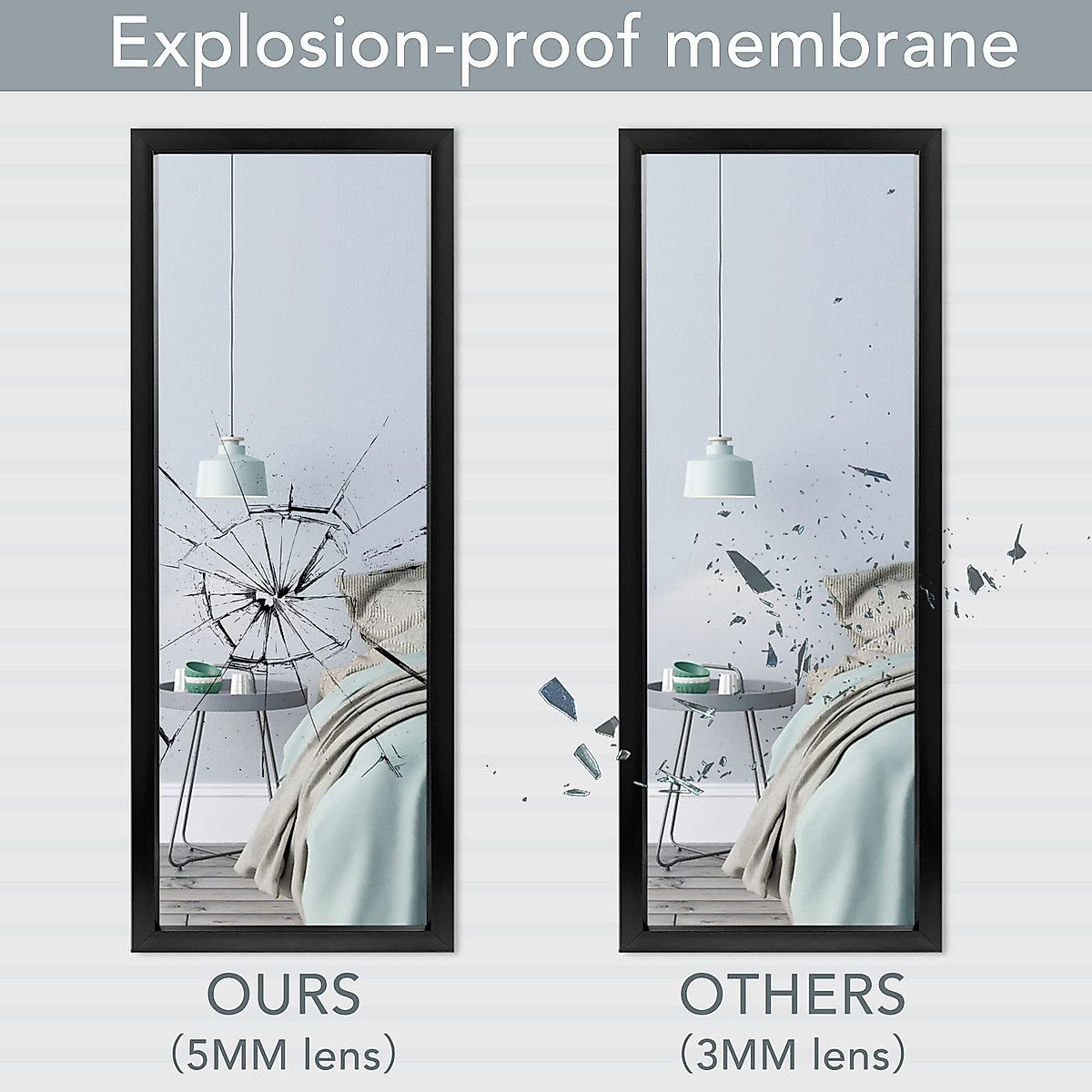 PexFix Full Body Mirror 43"x16" Large Mirror Rectangle Mirror Full Length Hanging or Leaning Against Wall Mirror for Bedroom and Bathroom,Black(No Stand) (JJ01002AAF+USAM019)