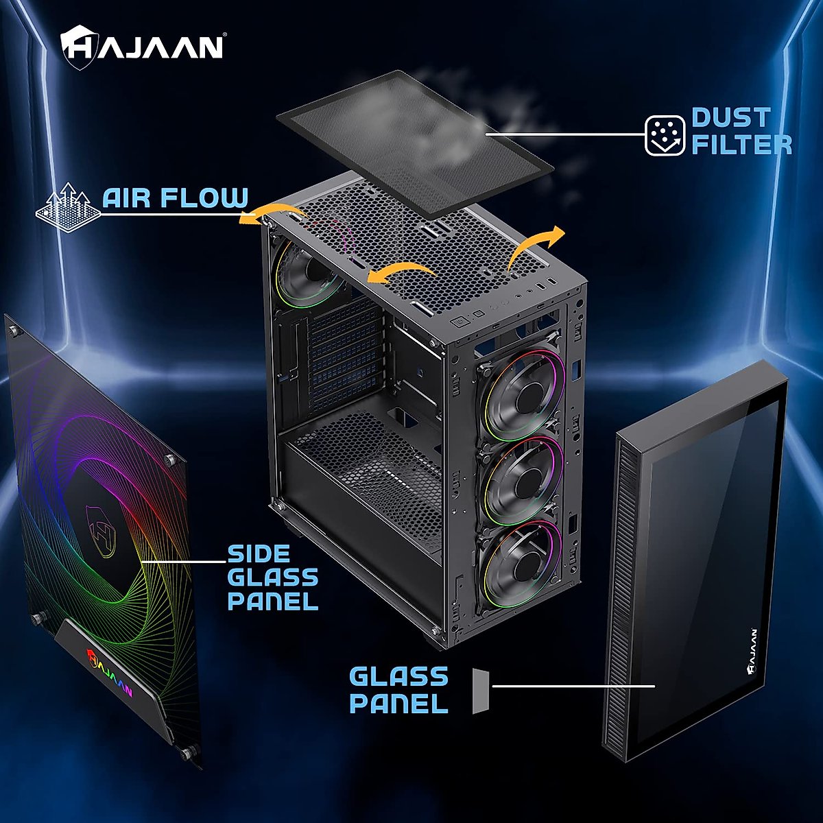HAJAAN Breeze Gaming Desktop Tower PC - Intel Core i3-10100F Processor, GeForce GT 1030 2GB GDDR5, 16GB DDR4 RAM, 512GB SSD, Windows 11 Pro - New