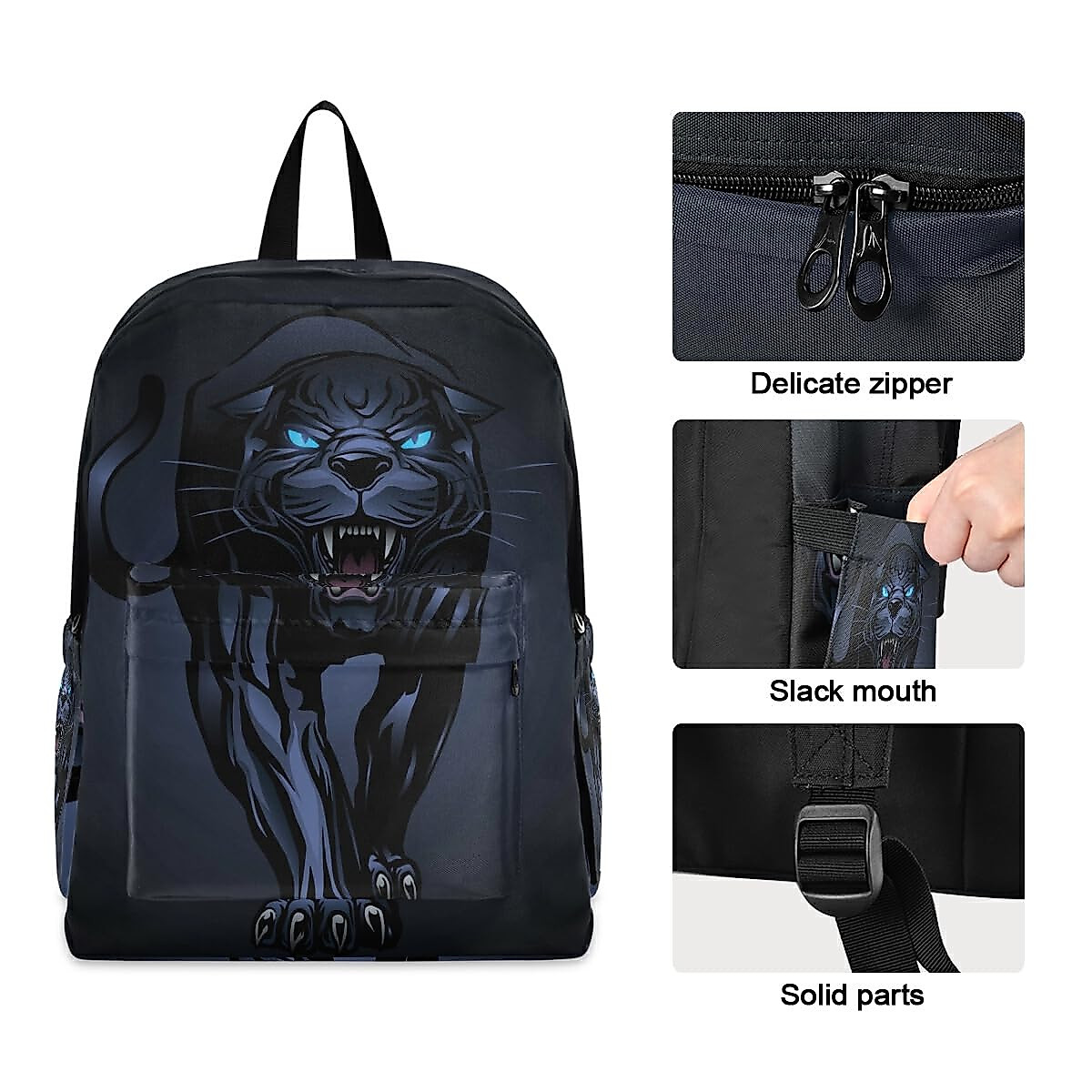 Backpack Travel Rucksack, Roaring Black Panther Lightweight School Bag for Students Teens Girls Boys