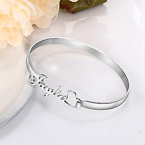 Personalized Name Bangle Bracelets with Love Heart Bracelets for Girls Girlfriend Women Custom Made with Any Names (silver)