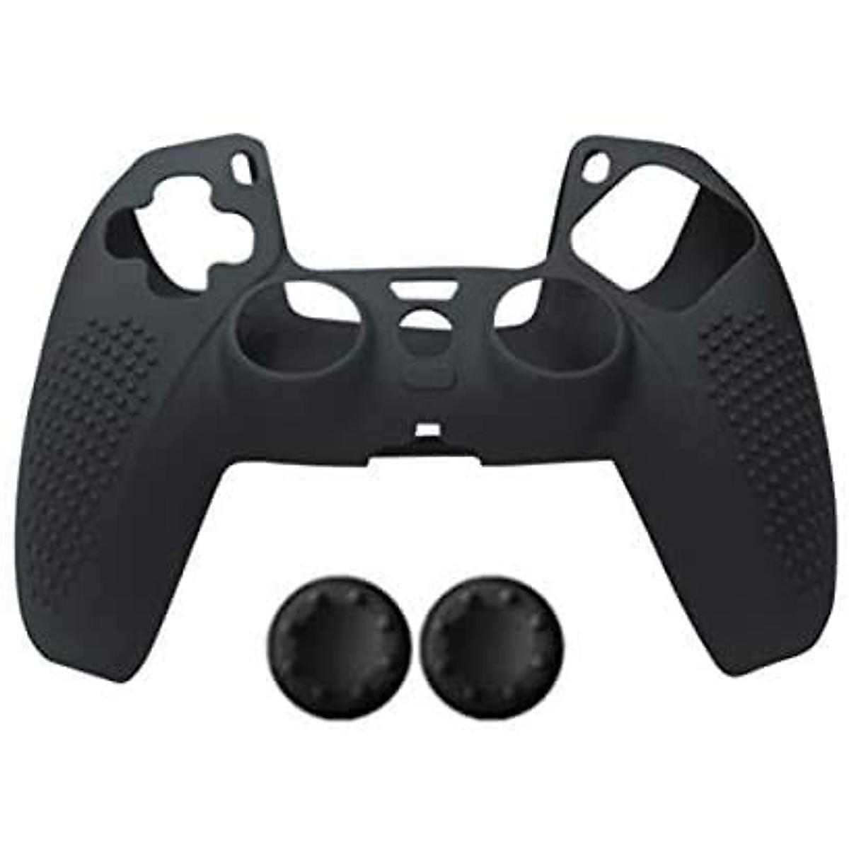 Silicone Skin Anti-Slip Protective Rubber Case Cover with Thumb Grips Stick Joystick Cap for Playstation 5 PS5 Controller Gamepad Game Protector Cover (Black)