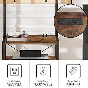 HOOBRO Rolling TV Stand with Mount and Power Outlet Up to 55 inch TV, Corner Entertainment Center, Small TV Stand with 3-Tier Storage Shelves for Living Room, Bedroom, Rustic Brown and Black BF66UDS01
