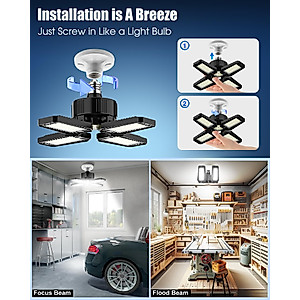 HAPYLUMI 120W LED Garage Light - 12000LM Garage Lights Ceiling Led with 4 Adjustable Panel Garage LED Lighting Screw in E26/E27 Bulb Socket 6500K LED Shop Light for Garage Basement Attic Barn