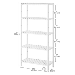 SONGMICS Bamboo Storage Shelf, 5-Tier Shelving Unit, Multifunctional, in The Entryway, Bathroom, Living Room, Balcony, Kitchen, 10.2 x 23.6 x 51.2 Inches, White UBCB35WT
