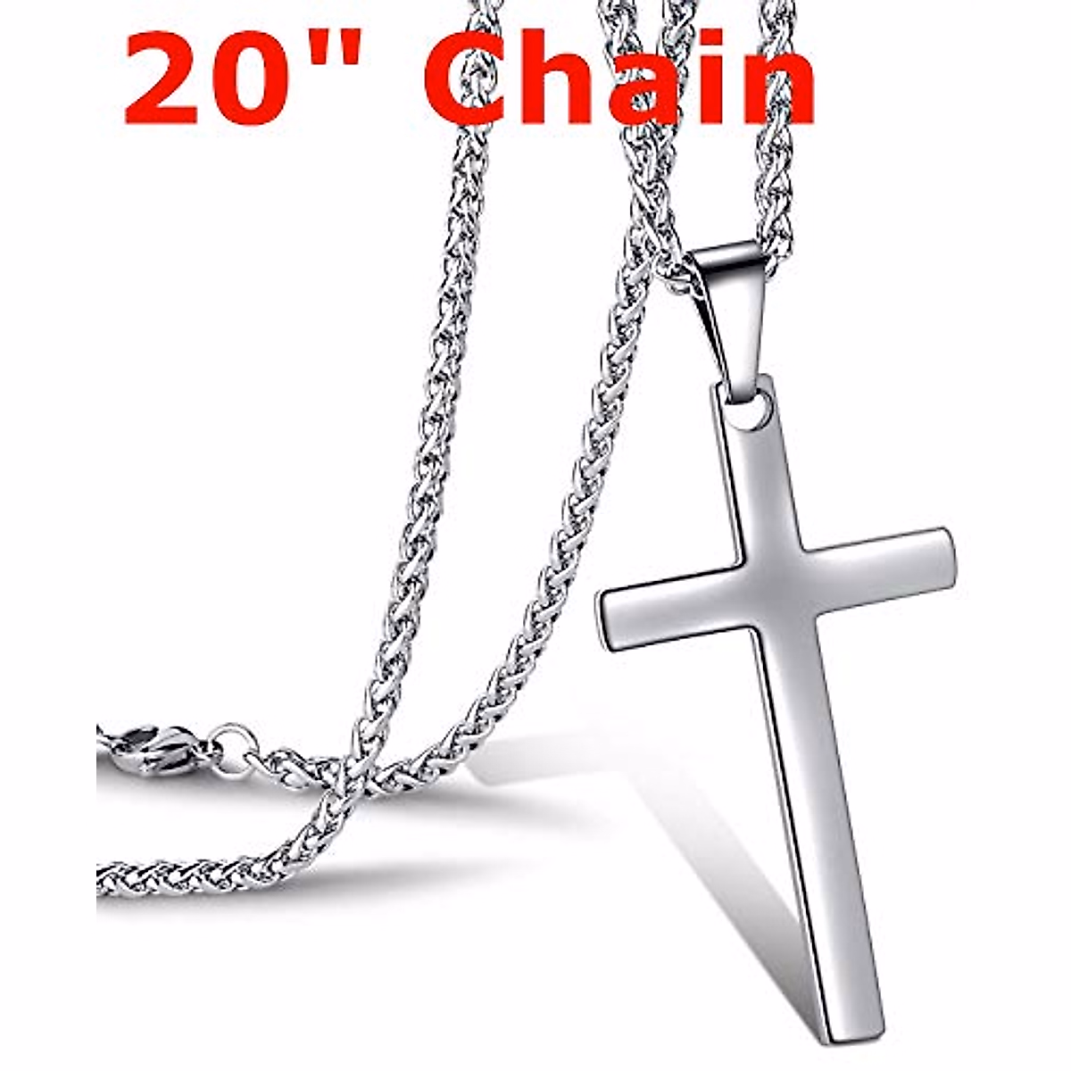 Jwelbuete Cross Pendant Necklace for Men Stainless Steel Titanium Necklace,18-36 Inches (20" Chain)