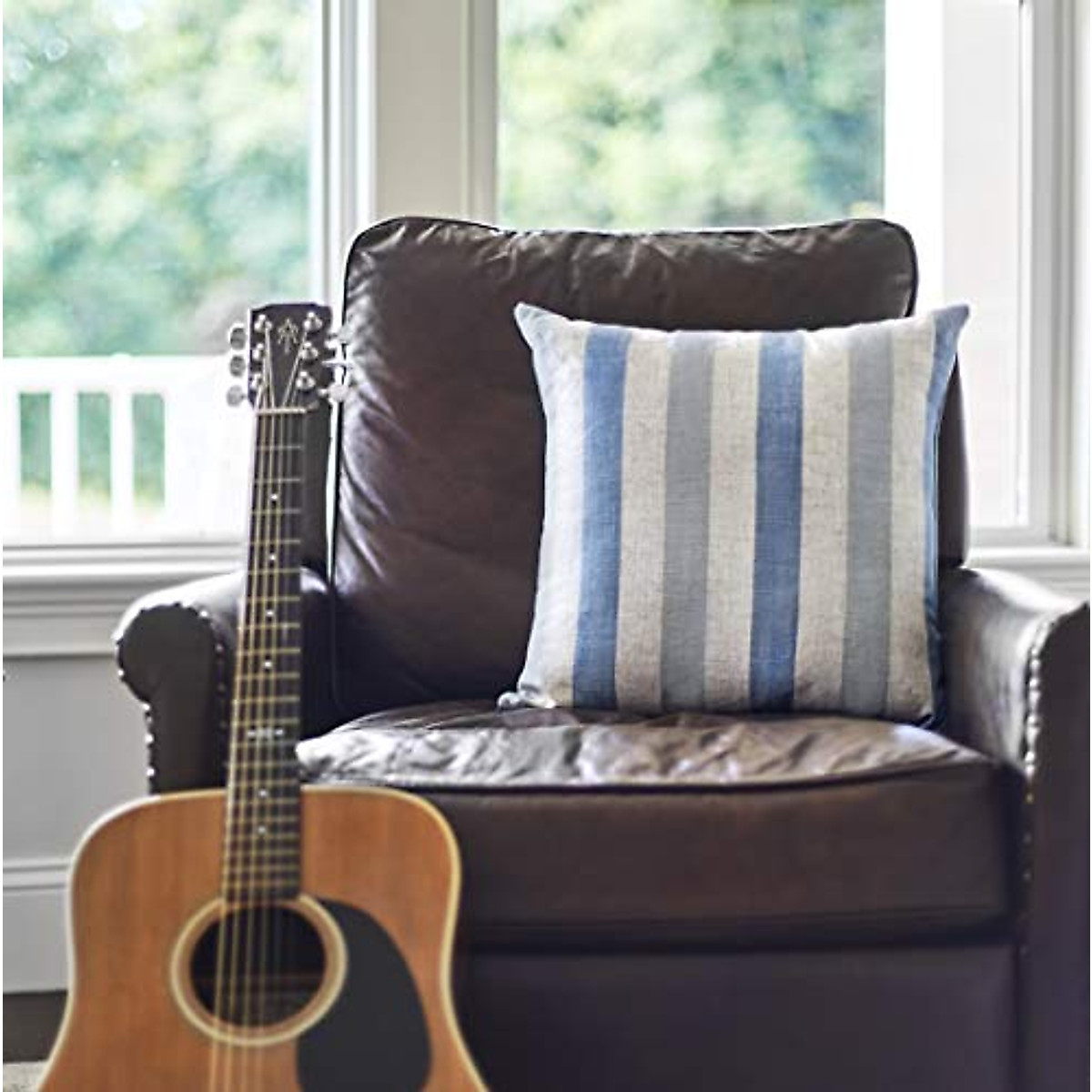 Klear Vu Liza Coastal Linen Decorative Throw Pillow, 18" x 18", Set of 2, 2 Count (Pack of 1), Stripe Blue