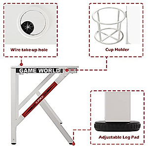 LYNSLIM Gaming Desk 39 Inch – Computer Deak for Home, K Shaped PC Gaming Table, Ergonomic Gamer Desk with Headphone Hook, Cup Holder and Cable Management (White)