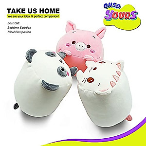 Onsoyours Plush Toys Set, 3Pcs Stuffed Animals with Panda, Pig and Cat, Creative Decoration Cuddly Plush Pillows 9" for Kids Girls Boys (Panda/Pig/Cat)