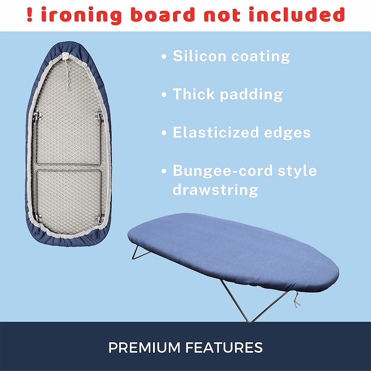12.5 X 30 inch Smart Table top Ironing Board Cover and Pad with Standard Size, Fits Small, Mini Board, Easy Placement, Extra Thick Padding, Elastic Cord, Heat Resistance (12.5" X 30", Blue)