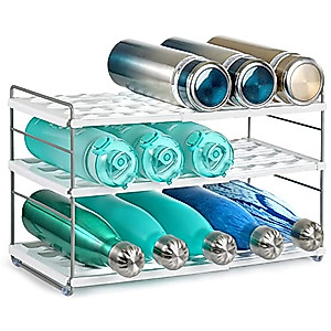 Water Bottle Organizer For Cabinet, Expandable Water Bottle Holder Rack, Adjustable Tumbler Storage For Kitchen Organization, 3 Tier Cup Organizer For Sports Flask Insulated Travel Mug Fridge, White