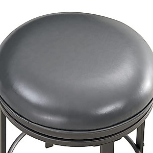 OUllUO Swivel Bar Stools Set of 2, 25 Inch Backless Counter Bar Height Stools, PU Leather Round Kitchen Counter Stools, Industrial Kitchen Island Stools with Metal Base, 520P-SGPU, Grey, 2Pcs