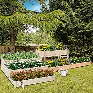 Crownland Outdoor 3 Tier Raised Garden Bed, 4x4 Ft Wooden Raised Beds, Elevated Grow Kit Garden Planter Box, Ideal Vegetables Herbs Planter for Backyard