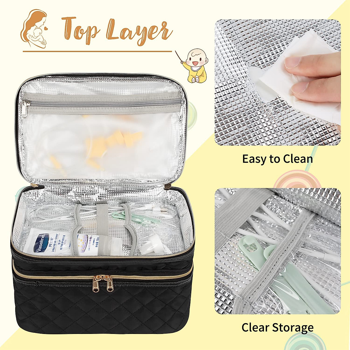 Breast Pump Bag Compatible with Wearable Breast Pump, Ethereal Carrying Case and Waterproof Pump Parts Pad, Black