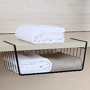 Under Shelf Basket 4 Pack Hanging Under Shelf Storage Organizer Black Metal Wire Grid Under Table Shelf Storage Basket Rack for Pantry Cabinet Desk Bookshelf Office Closet