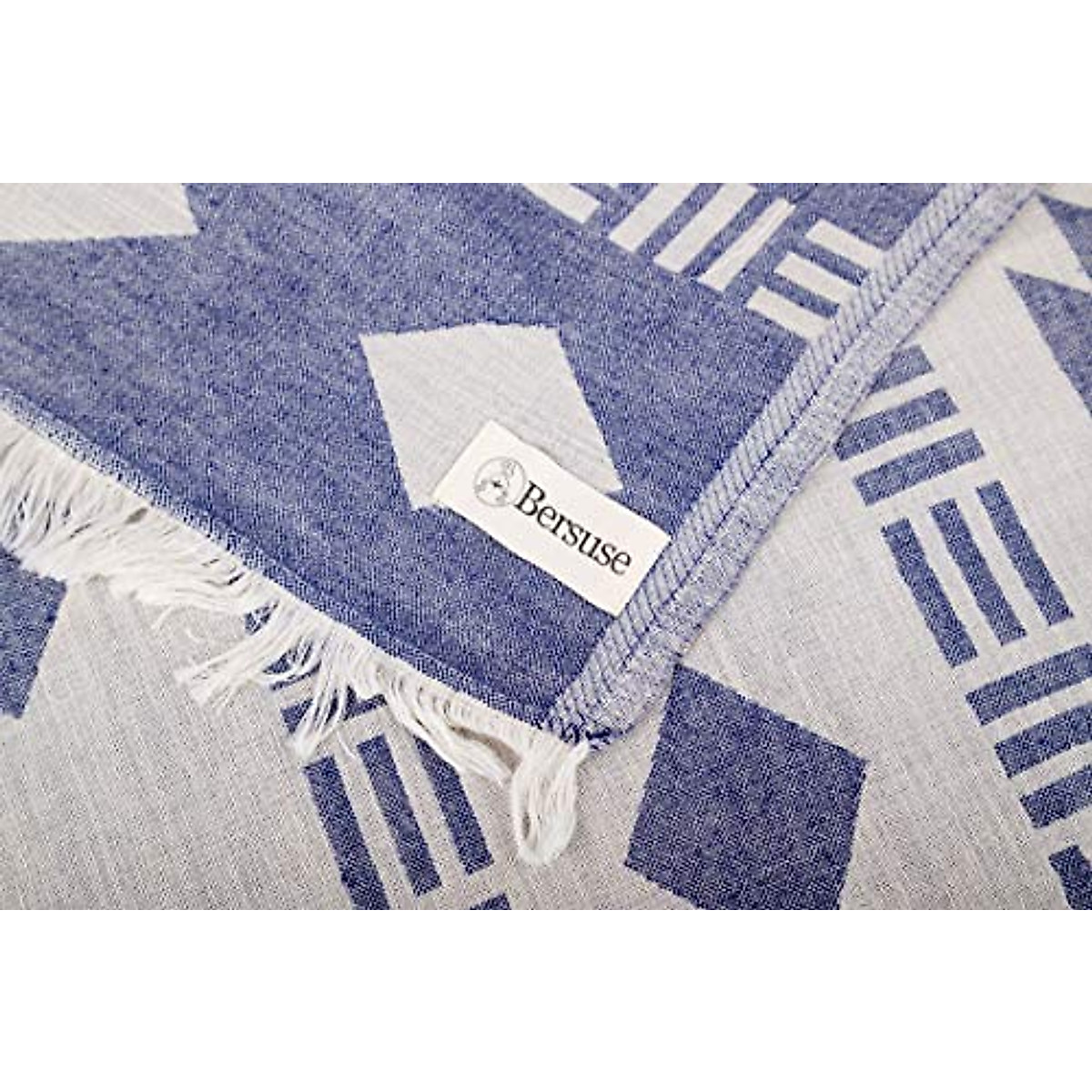Bersuse 100% Cotton Belize XL Throw Blanket Turkish Towel - 75x90 Inches, Dark Blue