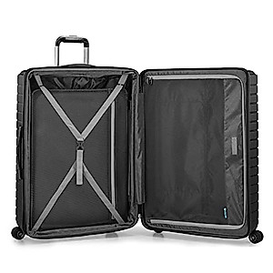 Traveler's Choice Archer Polycarbonate Hardside Spinner Luggage Set, Tie Down Straps, Black, Checked 29-Inch
