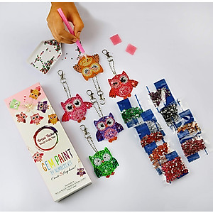 BRASS TACKS KITS FOR CRAFTY KIDS Gem Painting Kit- Make Your Own Keychains- Diamond Art Painting by Numbers (Owl)