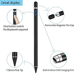 Active Stylus Pens for Touch Screens, DOGAIN Stylist Digital Pen, 1.5mm Fine Point Rechargeable iPad Pencil for Drawing/Writing/Playing, Compatible with iOS/Android and Other Tablets(Black)