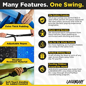 LAEGENDARY Saucer Swing for Kids & Adults - Holds up to 700 lbs- Hanging Indoor or Outdoor Saucer Tree Swing - Durable, Waterproof - Hexagon, Multicolored