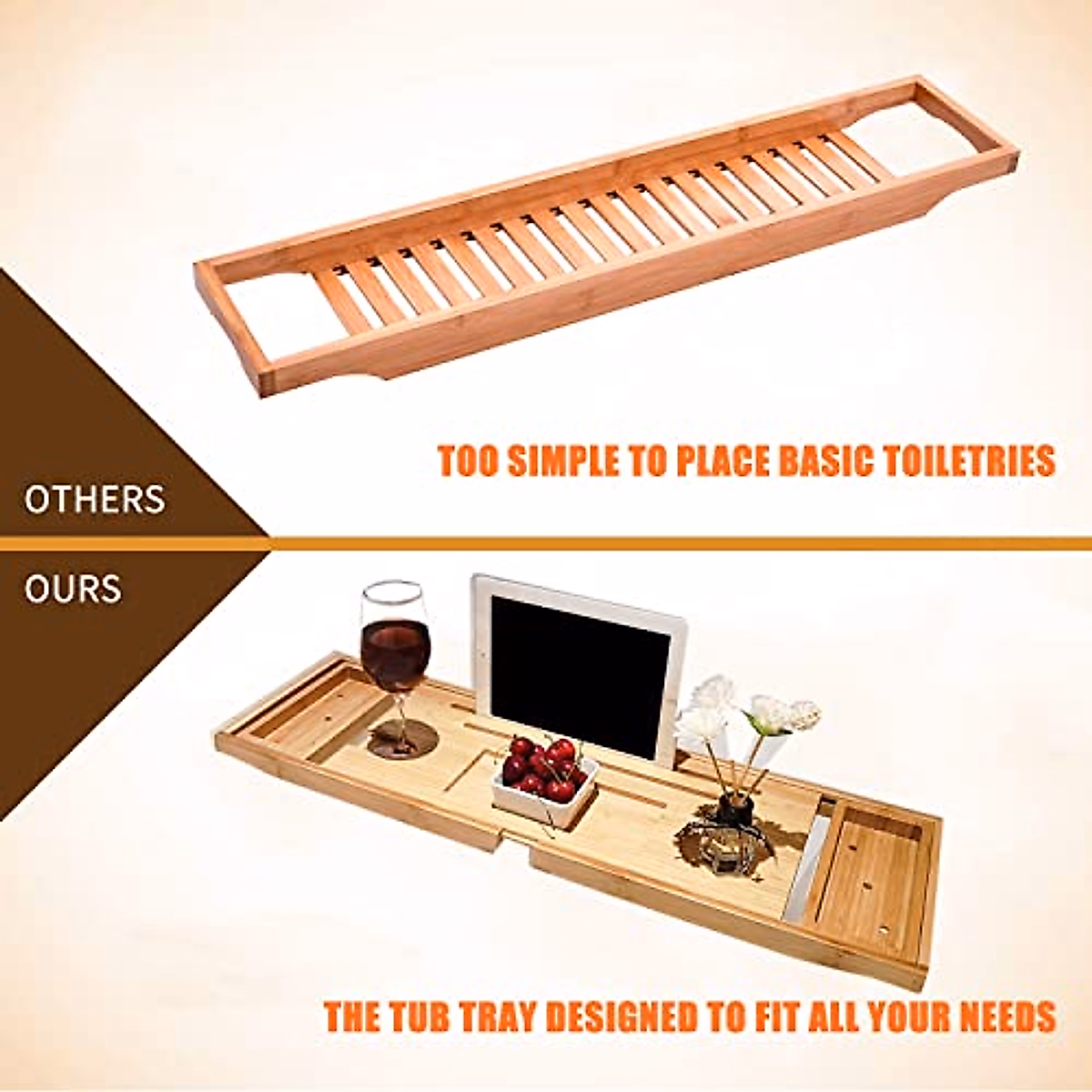 LUKEO Extendable Bath Tray Bathtub Tray Spa Bath Tub Caddy Organizer Book Wine Tablet Holder Reading Rack Bathroom Accessories