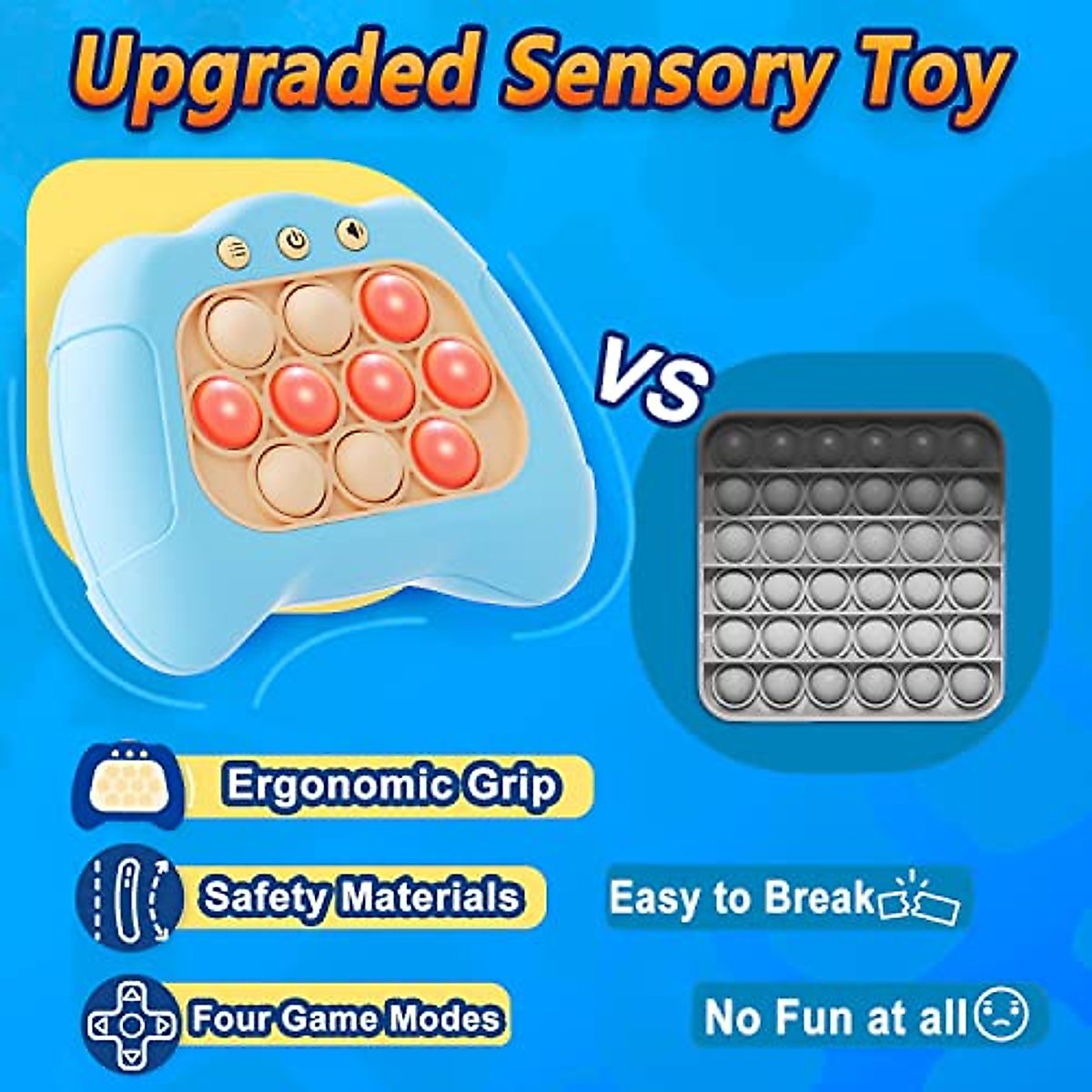 Quick Push Light Up Pop Game Fidget Toys for Adults and Kids | Puzzle Game Machine | Squeeze Poppet Sensory Push Pop Bubble Toy | Relief Party Favors Puzzle Game Fidget Console (Light Blue)
