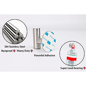 TocTen Bath Towel Hook, Strong Self Adhesive Robe Hook, SUS 304 Stainless Steel Stick on Wall Coat/Clothes Hook No Drilling, Shower Wall Hook for Bathroom Kitchen Office Closet(Brushed Nickel, 3 Pack)