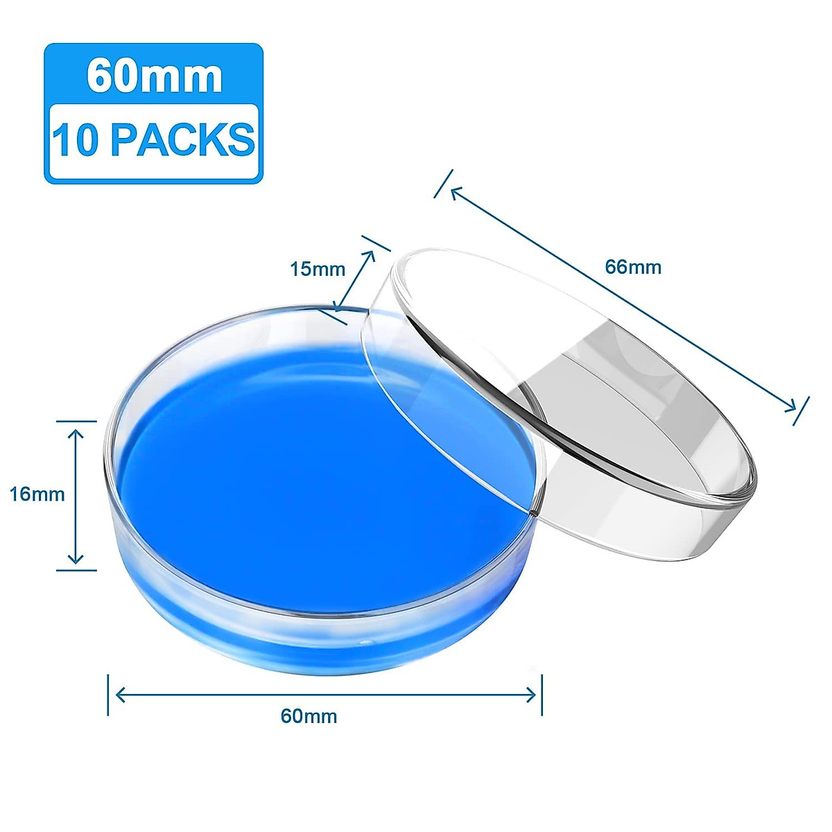 creahub 60 mm Glass Petri Dishes with Lids, 10 Pcs Autoclavable Lab Petri Plates with A Inoculation Loop, Autoclavable and Reusable Culture Dishes for Agar Plates, Mushroom Cultivation, Science