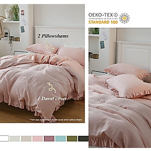 The Bed Linen, Linen Duvet Cover in Blush Pink, Ruffle Linen Comforter Cover, Queen King Linen Bedding Set Ruffled Bedding Set Washed Linen Fabric Duvet Cover Set Uo Bedding (Full 80X90)