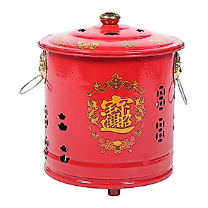 Enamel Fire Cage Burn Barrel Incinerator Cage Can: Stainless Steel Incinerator Fire Bin 28cm Ancestor Money Burning Pot Sacrificial Ash Bucket for Home Office Outdoor Garden Fire Pit Bucket